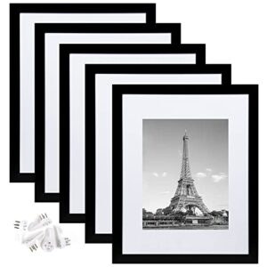 upsimples 11×14 picture frame set of 5, display pictures 8×10 with mat or 11×14 without mat, wall gallery photo frames, black