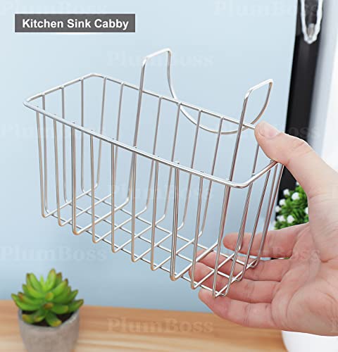 PlumBoss Sponge Holder for Kitchen, Stainless Steel Rust Proof Caddy Dish Draining Sink Basket, LARGE