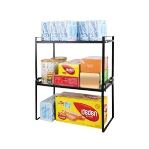 Ymeibe 2 Pack Cabinet Shelf Mesh Storage Organizer Stackable Countertop Racks for Kitchen Pantry Cupboard Under Sink Office Table Coated Heavy Duty Metal Frame Nonslip L16 W8.3 H9.5 (Black)