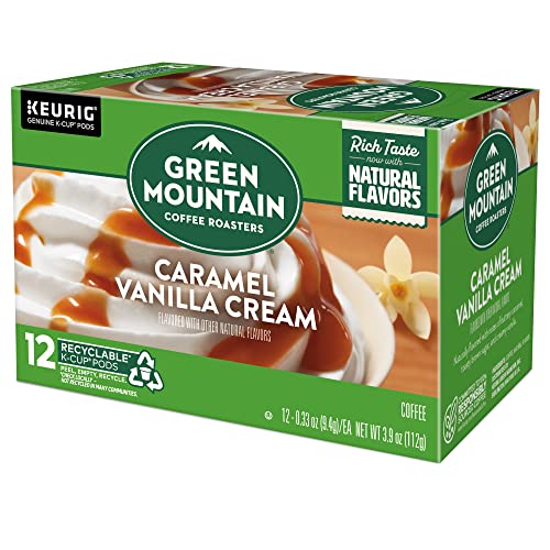 Green Mountain Coffee Roasters Caramel Vanilla Cream, Single-Serve Keurig K-Cup Pods, Flavored Light Roast Coffee, 12 Count (Pack of 6)