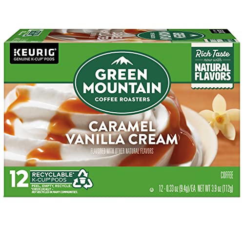 Green Mountain Coffee Roasters Caramel Vanilla Cream, Single-Serve Keurig K-Cup Pods, Flavored Light Roast Coffee, 12 Count (Pack of 6)