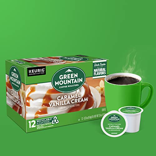 Green Mountain Coffee Roasters Caramel Vanilla Cream, Single-Serve Keurig K-Cup Pods, Flavored Light Roast Coffee, 12 Count (Pack of 6)