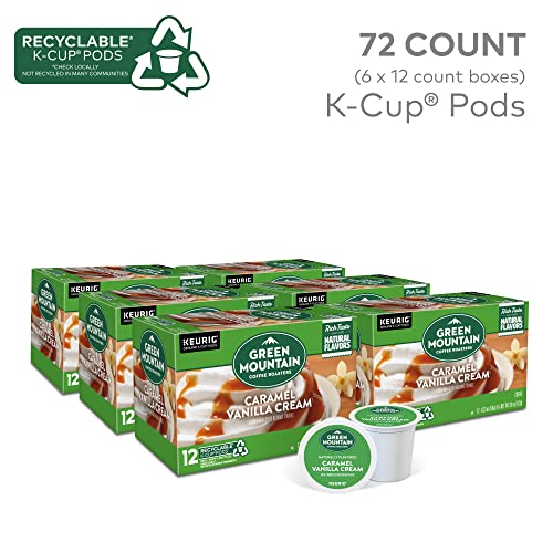 Green Mountain Coffee Roasters Caramel Vanilla Cream, Single-Serve Keurig K-Cup Pods, Flavored Light Roast Coffee, 12 Count (Pack of 6)