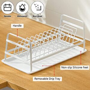 Poeland Dish Drying Rack with Drain Pan, Plate Pot Lid Holder and Dish Drainer for Kitchen Counter Cabinet