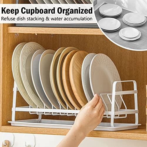 Poeland Dish Drying Rack with Drain Pan, Plate Pot Lid Holder and Dish Drainer for Kitchen Counter Cabinet