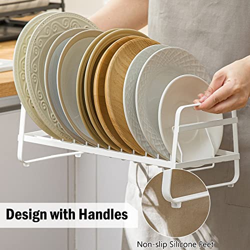 Poeland Dish Drying Rack with Drain Pan, Plate Pot Lid Holder and Dish Drainer for Kitchen Counter Cabinet