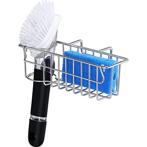 3-in-1 Sponge Holder for Kitchen Sink, Movable Sponge Holder + Brush Holder + Dish Cloth Hanger, Hanging Sink Caddy, Small in Sink Organizer Accessories Rack Basket, 304 Stainless Steel, Never Rust