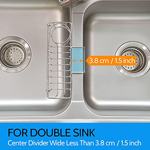 3-in-1 Sponge Holder for Kitchen Sink, Movable Sponge Holder + Brush Holder + Dish Cloth Hanger, Hanging Sink Caddy, Small in Sink Organizer Accessories Rack Basket, 304 Stainless Steel, Never Rust