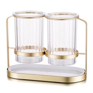 kitchen utensil holder for countertop 2 clear white cups with gold iron frame cooking utensil crock chic modern cutlery caddy practical utensil pot for counter for fork spoon knife flatware silverware