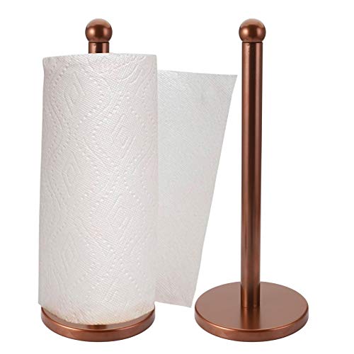 TOPZEA 2 Pack Paper Towel Holder, Stainless Steel Paper Towel Rack Standing Paper Towel Holder for Standard & Jumbo Rolls, Single Tear Vertical Paper Towel Dispenser with Weighted Base for Countertop