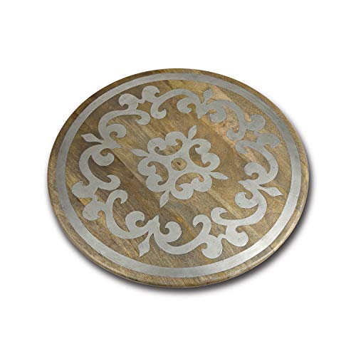 22-Inch Diameter Metal-Inlaid Wood Heritage Lazy Susan