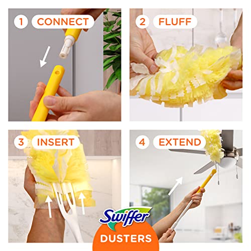 Swiffer Dusters Heavy Duty Extender Handle Starter Kit (1 Handle, 12 Dusters)