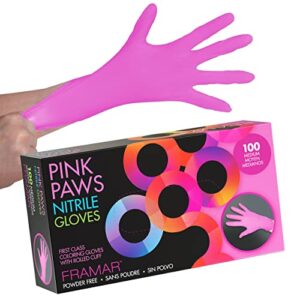 framar pink gloves disposable latex free – pink nitrile gloves medium, latex free gloves medium, plastic gloves disposable, guantes de nitrilo, cleaning gloves medium, non latex gloves medium 100 pk