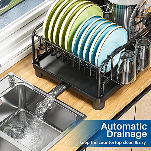 Gsiekare Large Dish Drying Rack, Expandable Dish Rack Kitchen Sink Organizer, Dish Drainer with Cutlery & Cup Holders for Kitchen Organization, Anti-Rust Drying Rack for Kitchen Counter White