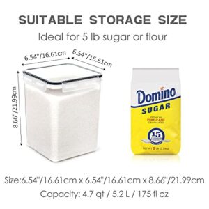 Large Food Storage Containers with Lids Airtight 5.2L /176Oz, for Flour, Sugar, Baking Supply and Dry Food Storage, PANTRYSTAR 3PCS BPA Free Plastic Canisters for Kitchen Pantry Organization