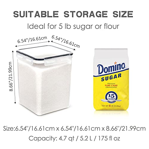 Large Food Storage Containers with Lids Airtight 5.2L /176Oz, for Flour, Sugar, Baking Supply and Dry Food Storage, PANTRYSTAR 3PCS BPA Free Plastic Canisters for Kitchen Pantry Organization