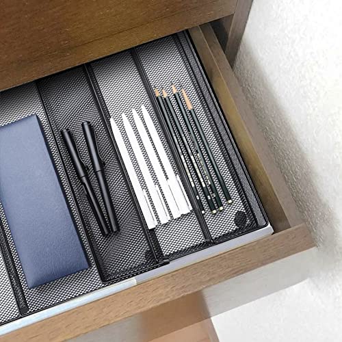 HANGYALI Expandable Cutlery Tray Mesh Flatware Metal Non-Slip 6 Compartments Kitchen Drawer Utensil Organizer (Silver)