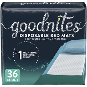 goodnites disposable bed mats for bedwetting, 2.4 x 2.8 ft, 36 ct (4 packs of 9)