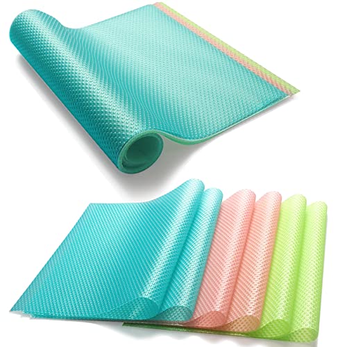 Skycase Refrigerator Mats, 6pcs Washable Silicone Refrigerator Pads Liners for Kitchen, Refrigerator, Cabinet, Table Mat, Drawer (2 Red+2 Green+ 2 Blue, 29x45cm)