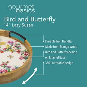 Gourmet Basics by Mikasa Birds Butterflies Lazy Susan Serve Tray, 14 Inch, Multicolored