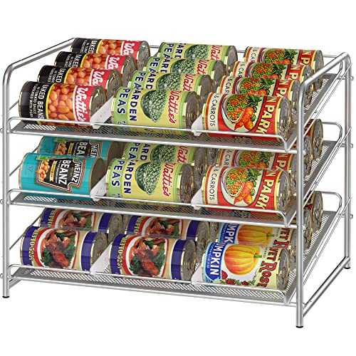 Vontreux Stackable Can Rack Organizer, Mesh Can Storage Dispenser for Kitchen Cabinet or Pantry, Silver