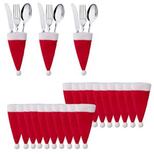 suntrade christmas santa hats silverware holders,tableware knife fork spoon storage bag,for christmas dinner table,set of 20