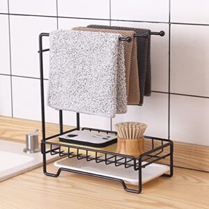 LUVADU ZCX Sink Organizer Sink Kitchen Towel Rack，Sponge Brush Holder with Drain Tray for Kitchen Bathroom Storage Soap Dispenser Organizer