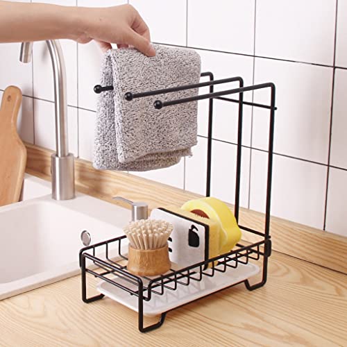 LUVADU ZCX Sink Organizer Sink Kitchen Towel Rack，Sponge Brush Holder with Drain Tray for Kitchen Bathroom Storage Soap Dispenser Organizer