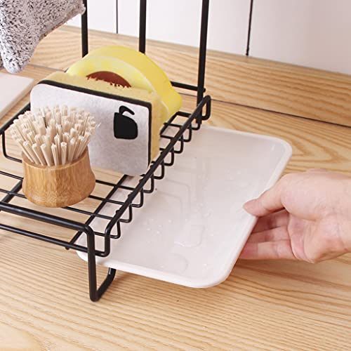 LUVADU ZCX Sink Organizer Sink Kitchen Towel Rack，Sponge Brush Holder with Drain Tray for Kitchen Bathroom Storage Soap Dispenser Organizer