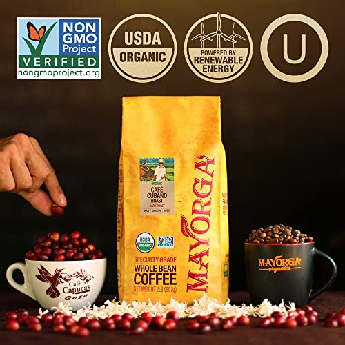 Mayorga Dark Roast Coffee, 2 lb bag - Café Cubano Coffee Roast - 100% Arabica Whole Coffee Beans - Smoothest Organic Coffee - Specialty Grade, Non-GMO, Direct Trade