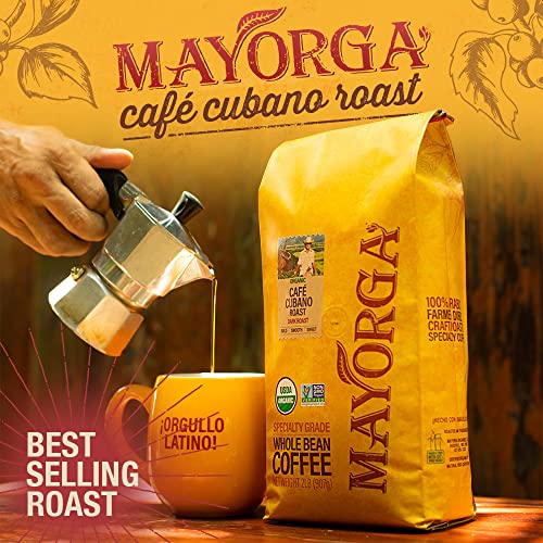 Mayorga Dark Roast Coffee, 2 lb bag - Café Cubano Coffee Roast - 100% Arabica Whole Coffee Beans - Smoothest Organic Coffee - Specialty Grade, Non-GMO, Direct Trade