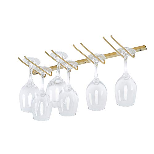 Under Cabinet Wine Glass Rack,Stemware Rack Holds up to 8 Wine Glass,Hanging Wine Glass Holder,Metal Wine Glass Hanger,Glasses Organizer for Home Bar Kitchen(Gold)