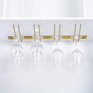 Under Cabinet Wine Glass Rack,Stemware Rack Holds up to 8 Wine Glass,Hanging Wine Glass Holder,Metal Wine Glass Hanger,Glasses Organizer for Home Bar Kitchen(Gold)