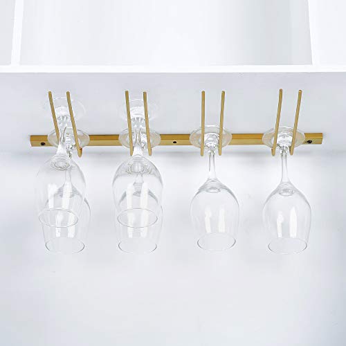 Under Cabinet Wine Glass Rack,Stemware Rack Holds up to 8 Wine Glass,Hanging Wine Glass Holder,Metal Wine Glass Hanger,Glasses Organizer for Home Bar Kitchen(Gold)