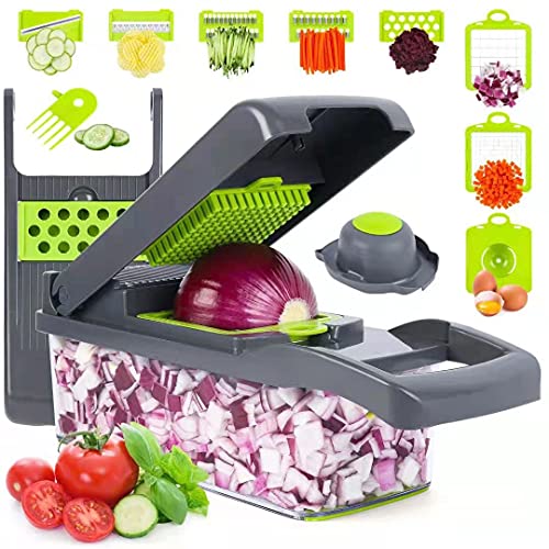 Vegetable Chopper, Onion Chopper, Mandolin Slicer,Pro 10 in 1professional food Choppermultifunctional Vegetable Chopper and Slicer, Dicing Machine, AdjustableVegetable Cutter With Container(grey)