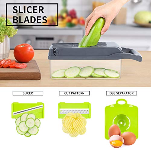 Vegetable Chopper, Onion Chopper, Mandolin Slicer,Pro 10 in 1professional food Choppermultifunctional Vegetable Chopper and Slicer, Dicing Machine, AdjustableVegetable Cutter With Container(grey)