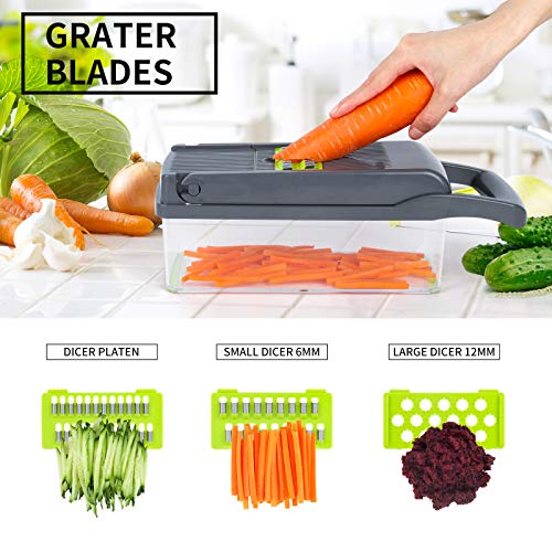 Vegetable Chopper, Onion Chopper, Mandolin Slicer,Pro 10 in 1professional food Choppermultifunctional Vegetable Chopper and Slicer, Dicing Machine, AdjustableVegetable Cutter With Container(grey)