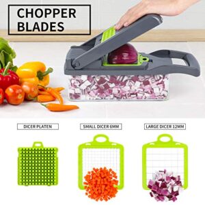 Vegetable Chopper, Onion Chopper, Mandolin Slicer,Pro 10 in 1professional food Choppermultifunctional Vegetable Chopper and Slicer, Dicing Machine, AdjustableVegetable Cutter With Container(grey)