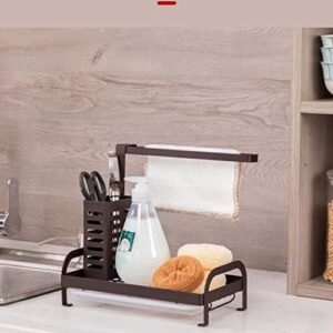 LUVADU ZCX Sink Organizer Sponge Holder with Drain Pan Stainless Steel Countertop Organiser Towel Rack,245 * 145 * 225MM Soap Dispenser Organizer