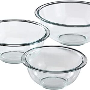 Pyrex Smart Essentials 3-Piece Prepware Mixing Bowl Set, 1-Qt, 1.5-Qt ,and 2.5-Qt Glass Mixing Bowls, Dishwasher, Microwave and Freezer Safe