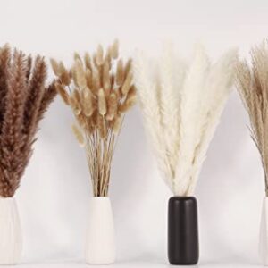 Dried Pampas Grass Decor, 100 PCS Pampas Grass Contains Bunny Tails Dried Flowers, Reed Grass Bouquet for Wedding Boho Flowers Home Table Decor, Rustic Farmhouse Party (White and Brown)