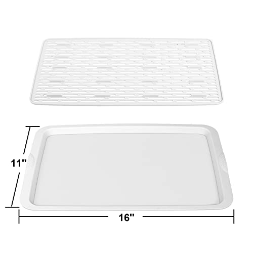 Tableware Drying Tray,Plastic drying dish, 16.2"×11"white，Draining plate，Double Layer Drain Tray, Drying dish,Dish Drying tray.Drain tray for tableware,cups,fruits,vegetables and condiments