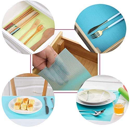 Kinweed 12 PCS Shelf Mats Refrigerator Liners Washable Refrigerator Pads Fridge Mats Drawer Table Placemats(4 Blue+4 Pink+4 Green)