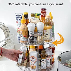 2 Tier Lazy Susan Plastic Clear 360° Spinning Organization & Storage Container Bin 9.25 inch Round Turntable Condiment Spice Rack for Cabinet Pantry Countertop Kitchen Fridge Vanity Bathroom Makeup