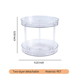 2 Tier Lazy Susan Plastic Clear 360° Spinning Organization & Storage Container Bin 9.25 inch Round Turntable Condiment Spice Rack for Cabinet Pantry Countertop Kitchen Fridge Vanity Bathroom Makeup