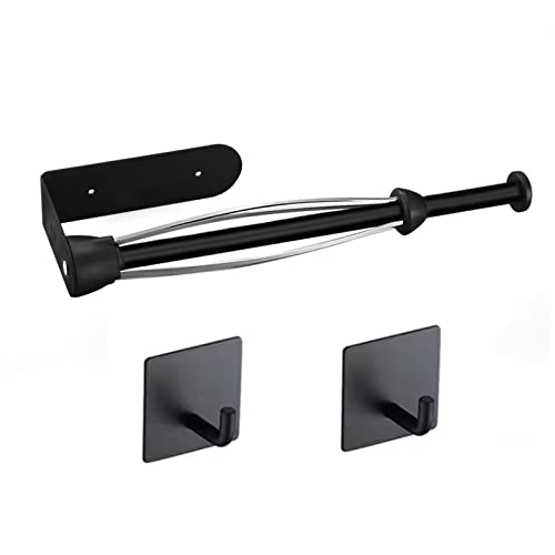 Paper Towel Holder with Damping Function,Paper Towel Holder Under Cabinet,Adhesive Black Paper Towel Holder Suitable for Kitchen Cabinets