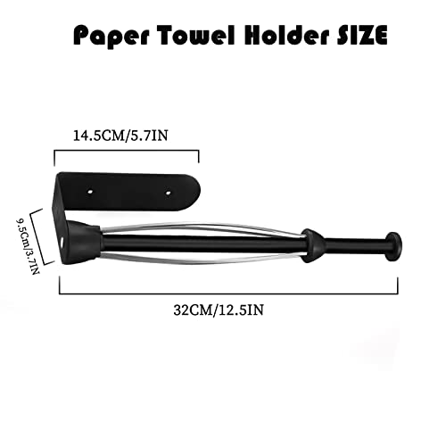 Paper Towel Holder with Damping Function,Paper Towel Holder Under Cabinet,Adhesive Black Paper Towel Holder Suitable for Kitchen Cabinets