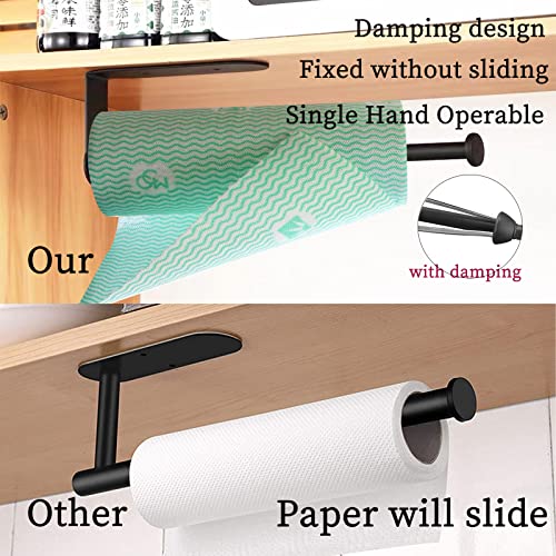 Paper Towel Holder with Damping Function,Paper Towel Holder Under Cabinet,Adhesive Black Paper Towel Holder Suitable for Kitchen Cabinets