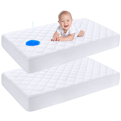 Yoofoss 2 Pack Waterproof Crib Mattress Protector, Quilted Fitted Crib Mattress Pad, Ultra Soft Breathable Toddler Mattress Protector Baby Crib Mattress Cover Breathable and Hypoallergenic(52''x28'')