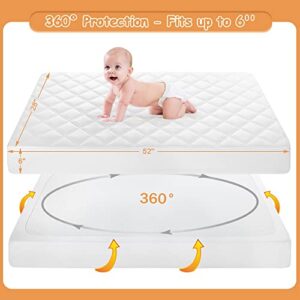 Yoofoss 2 Pack Waterproof Crib Mattress Protector, Quilted Fitted Crib Mattress Pad, Ultra Soft Breathable Toddler Mattress Protector Baby Crib Mattress Cover Breathable and Hypoallergenic(52''x28'')